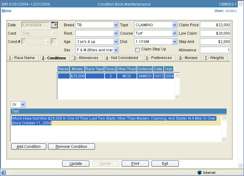 Conditions Tab 2